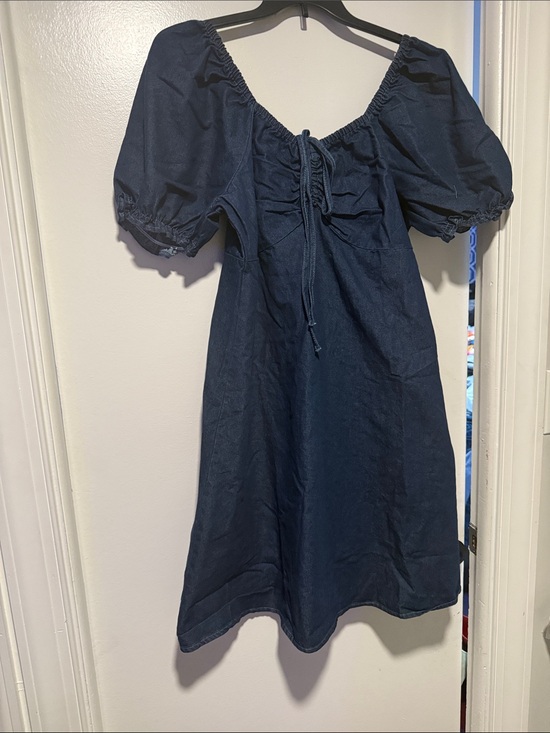 SHEIN | Dresses | Shein Navy Blue Puff Sleeve Midi Dress | Poshmark